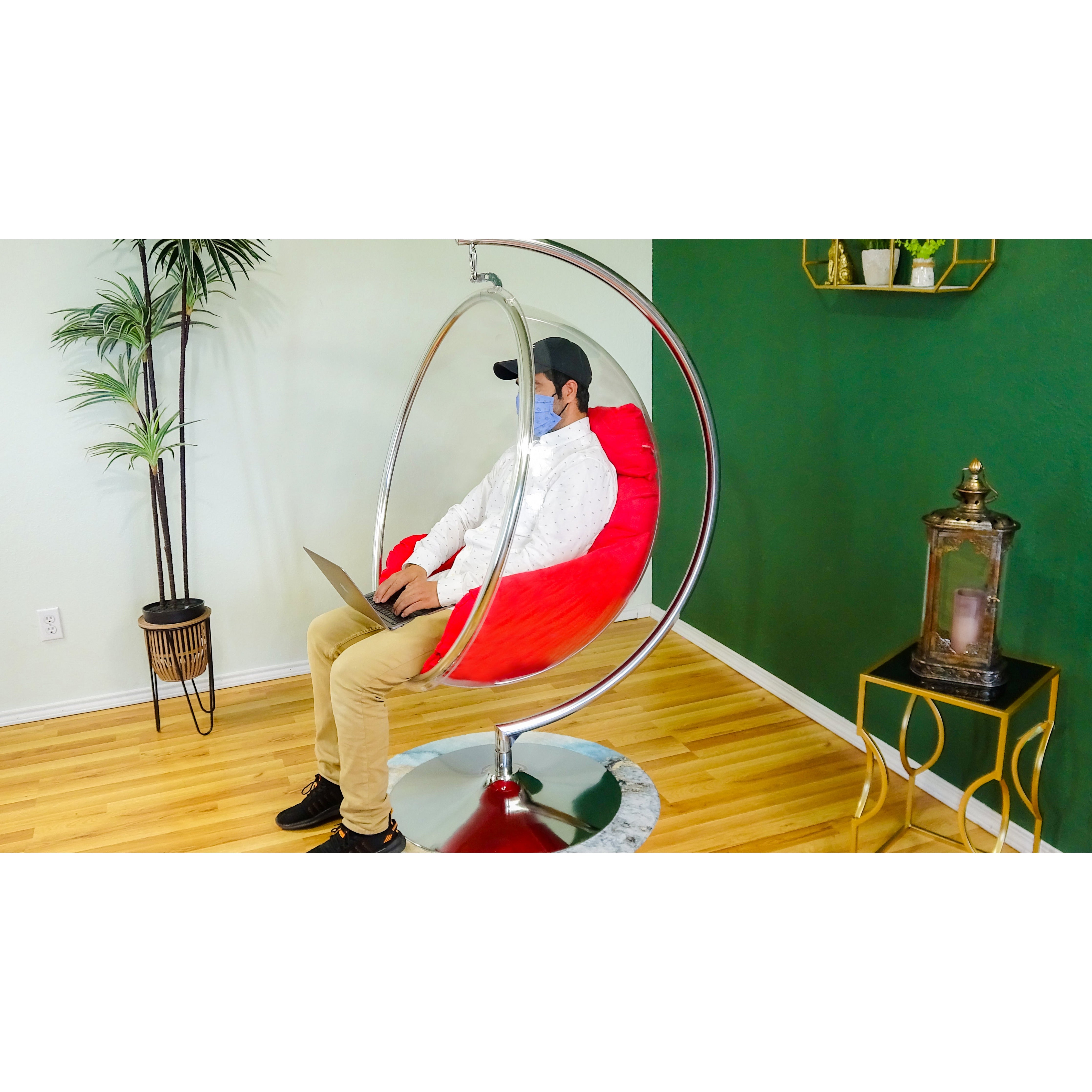 Chrome Acrylic Bubble Swing chair with Stand, Cushion, Chrome or silver ...