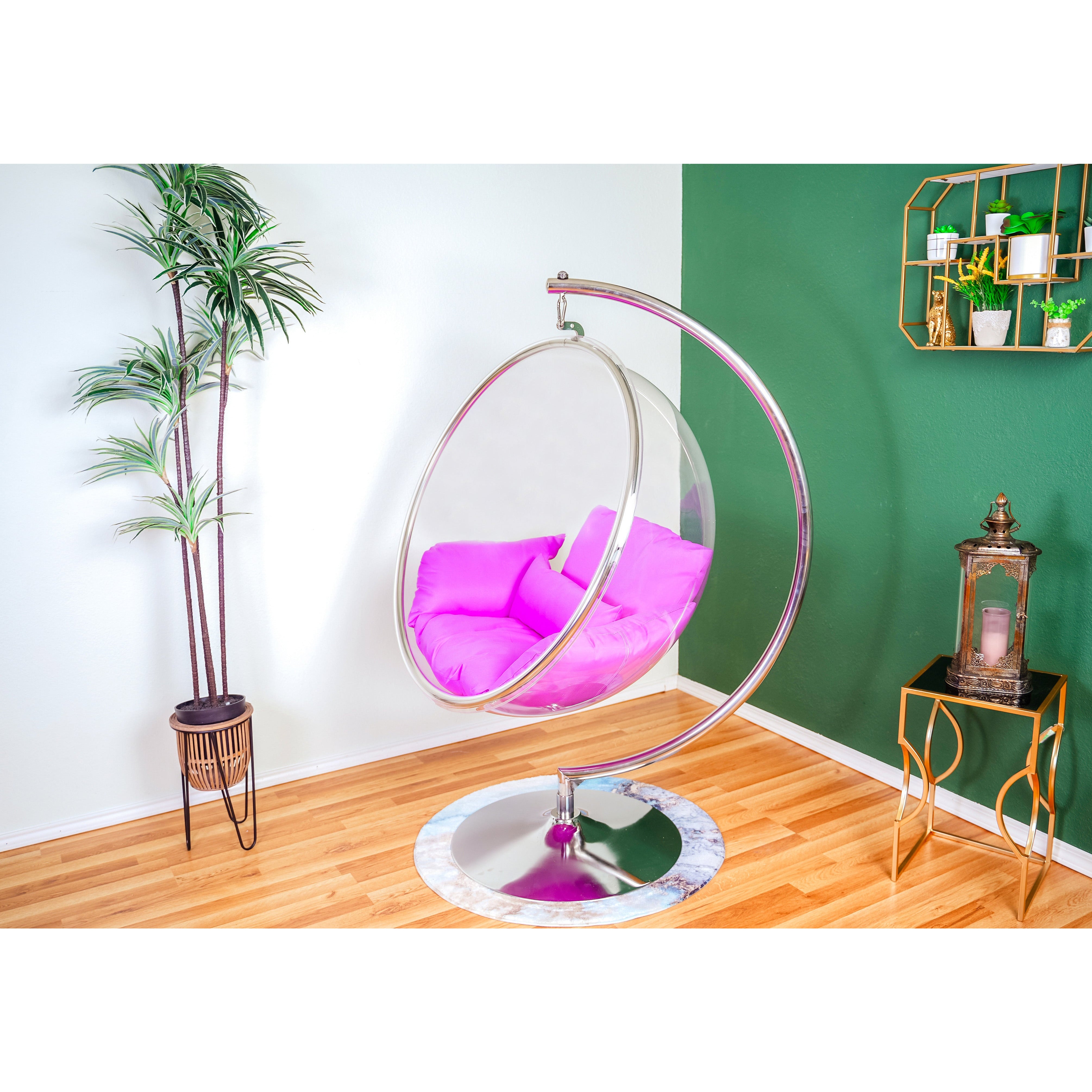 Chrome Acrylic Bubble Swing chair with Stand, Cushion, Chrome or silver ...