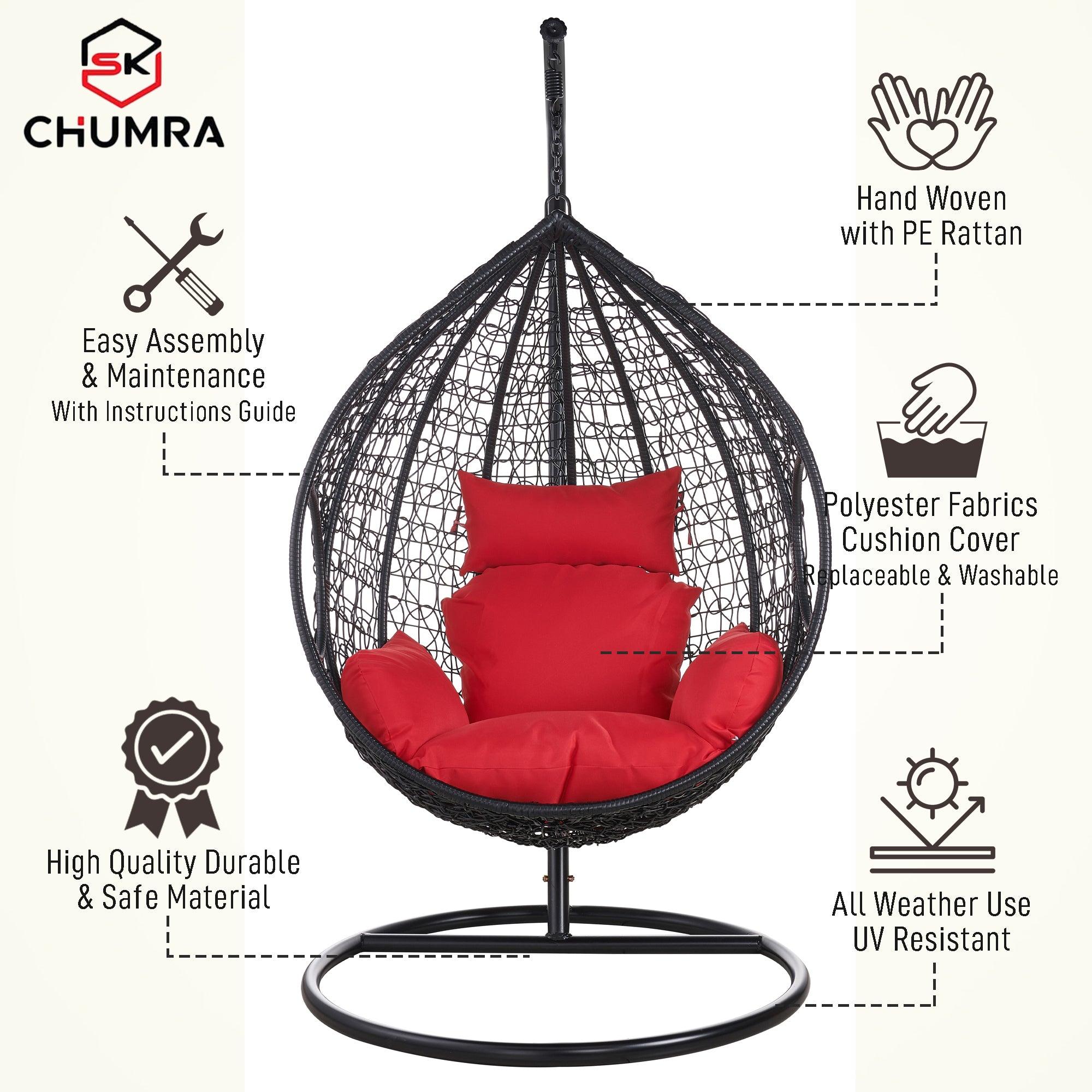 Black Egg Swing Chair Hanging Water Drop Shaped Hammock Luxury Hand ...