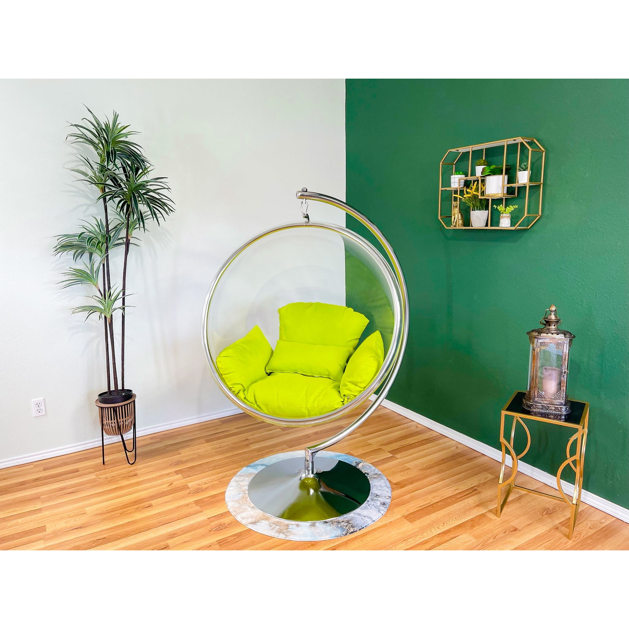 Chrome Acrylic Bubble Swing chair with Stand, Cushion, Chrome or silver ...